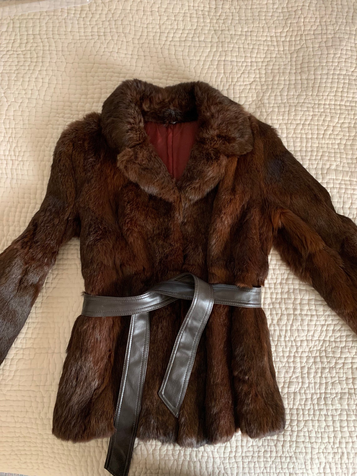 Fabulous Belted Rabbit Fur Coat M - Etsy