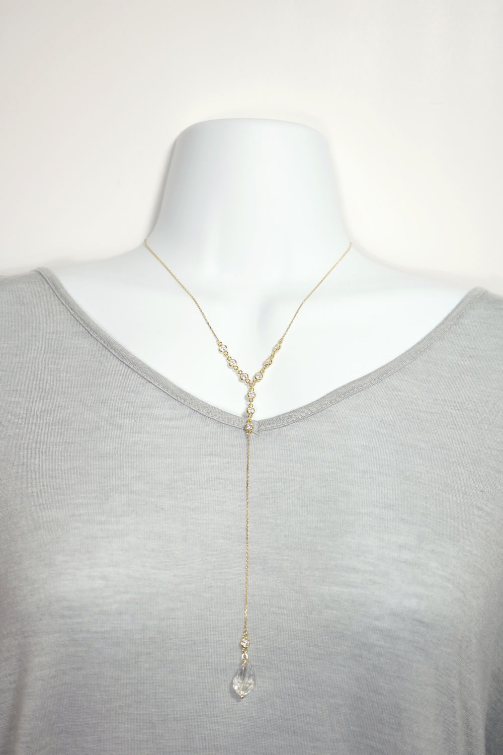 CZ and Crystal Drop Lariat Necklace | Etsy