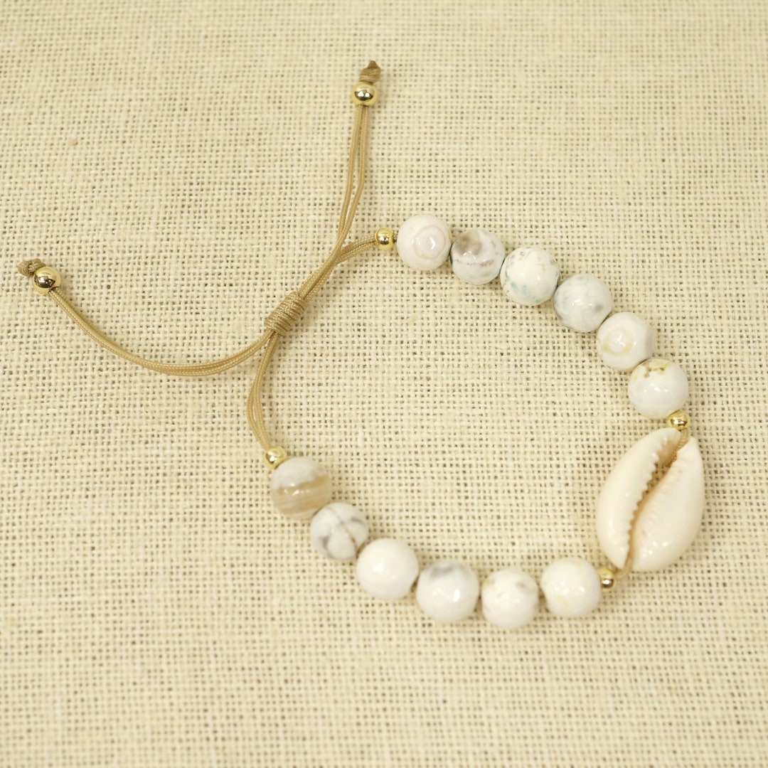 Semi Precious Stone Cowry Shell Adjustable Bracelet - Etsy