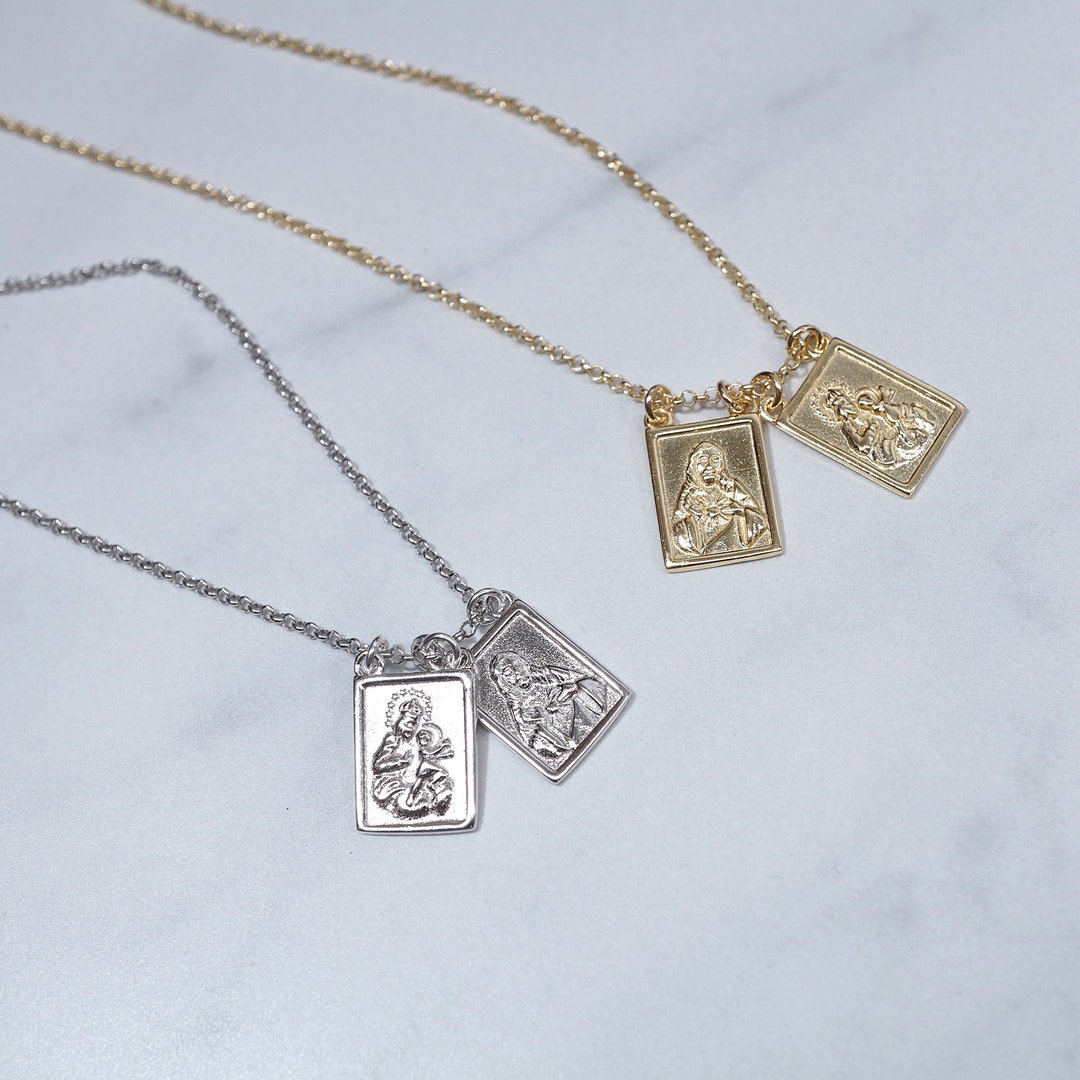 Unisex Solid Sterling Silver Scapular Necklace - Etsy