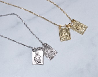 Scapular Chain Necklace With Sterling Silver Miraculous Medal Crucifix ...