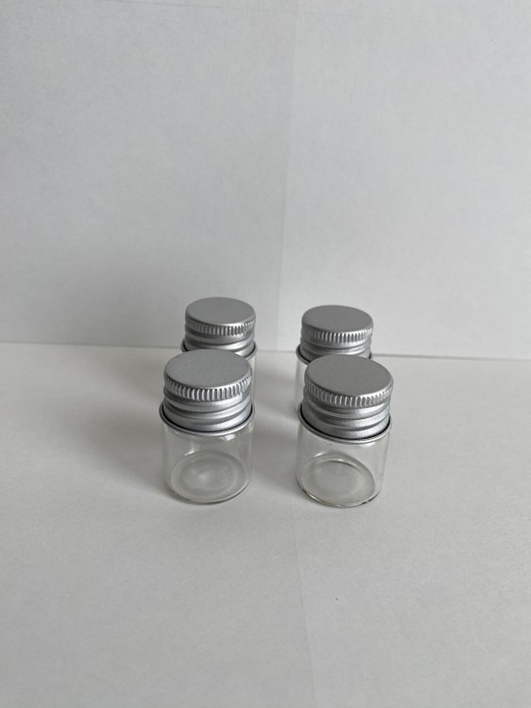 Mini Glass Jars W/screw Lids. Set of 4 Jars. 1-1/4 X 3/4". Aluminum ...