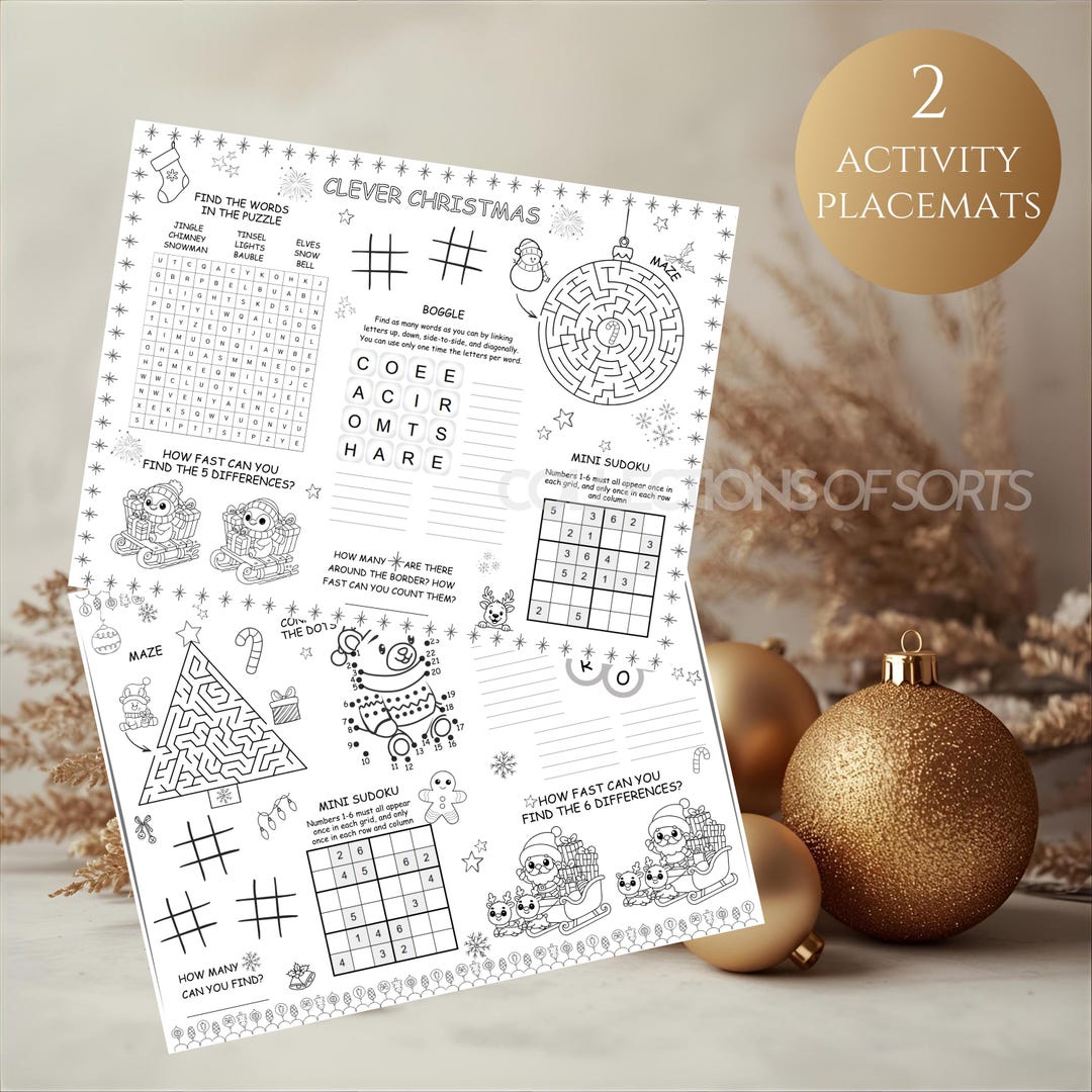 Christmas Activity Placemats: Holiday Puzzles for Kids Ages 6-8 ...