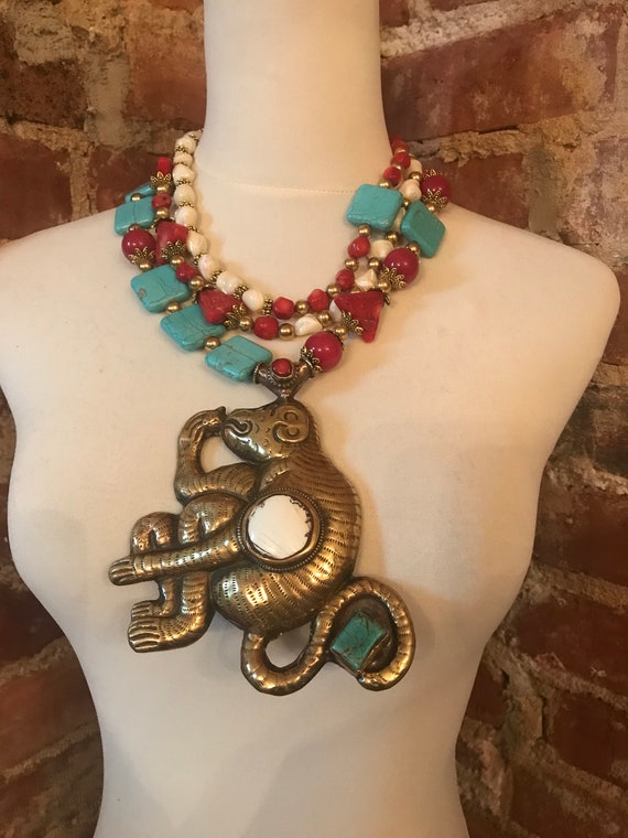 Talisman Monkey Pendant Statement Necklace - Etsy