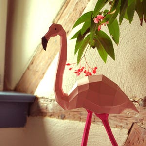 Flamingo Papercraft Kit, Pink Flamingo Geometric Paper Sculpture, DIY ...
