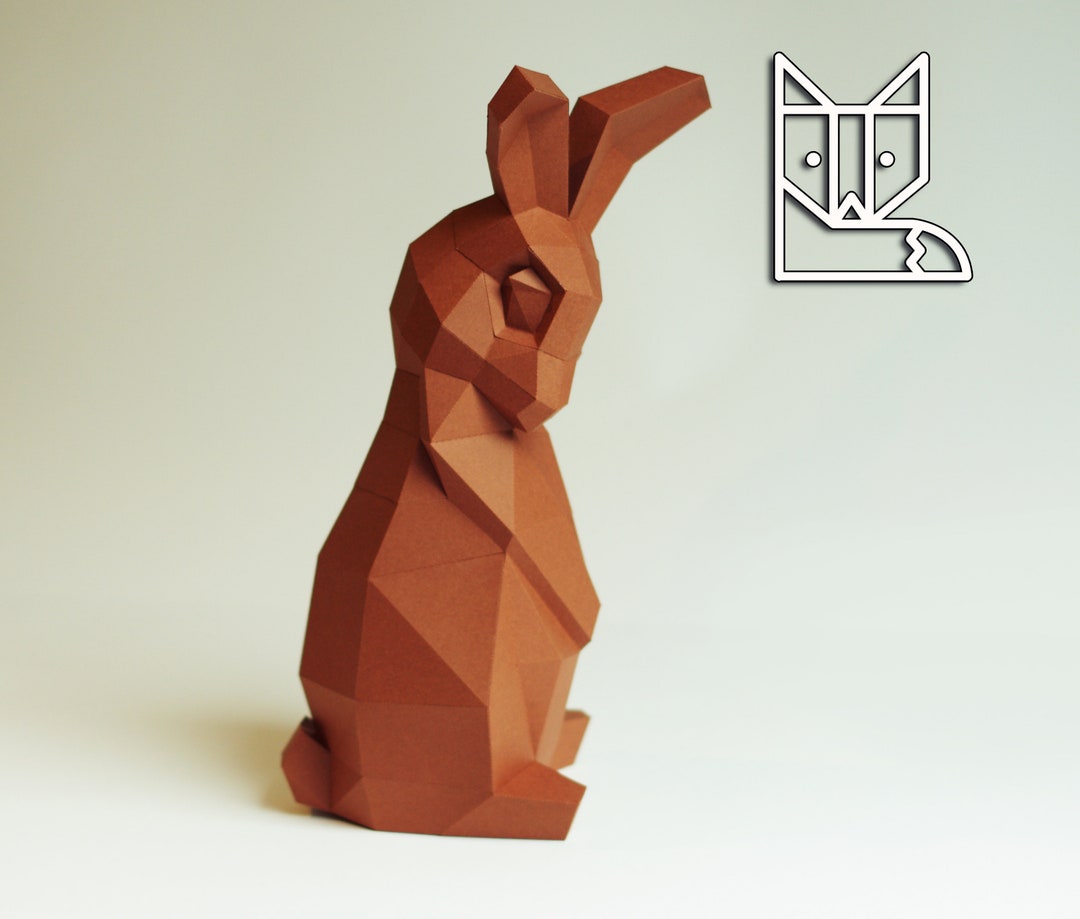 Shy Rabbit, Paper Sculpture DIY Bunny, Rabbit Sculpture, Papercraft ...