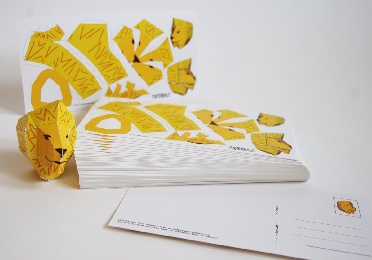 Postcard "mini Lion" DIY Papercraft Template, Size: 210x105mm - Etsy