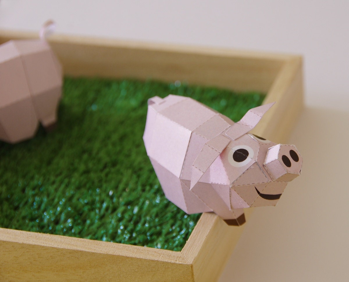 Postcard mini Piglet DIY Papercraft Template Size: - Etsy