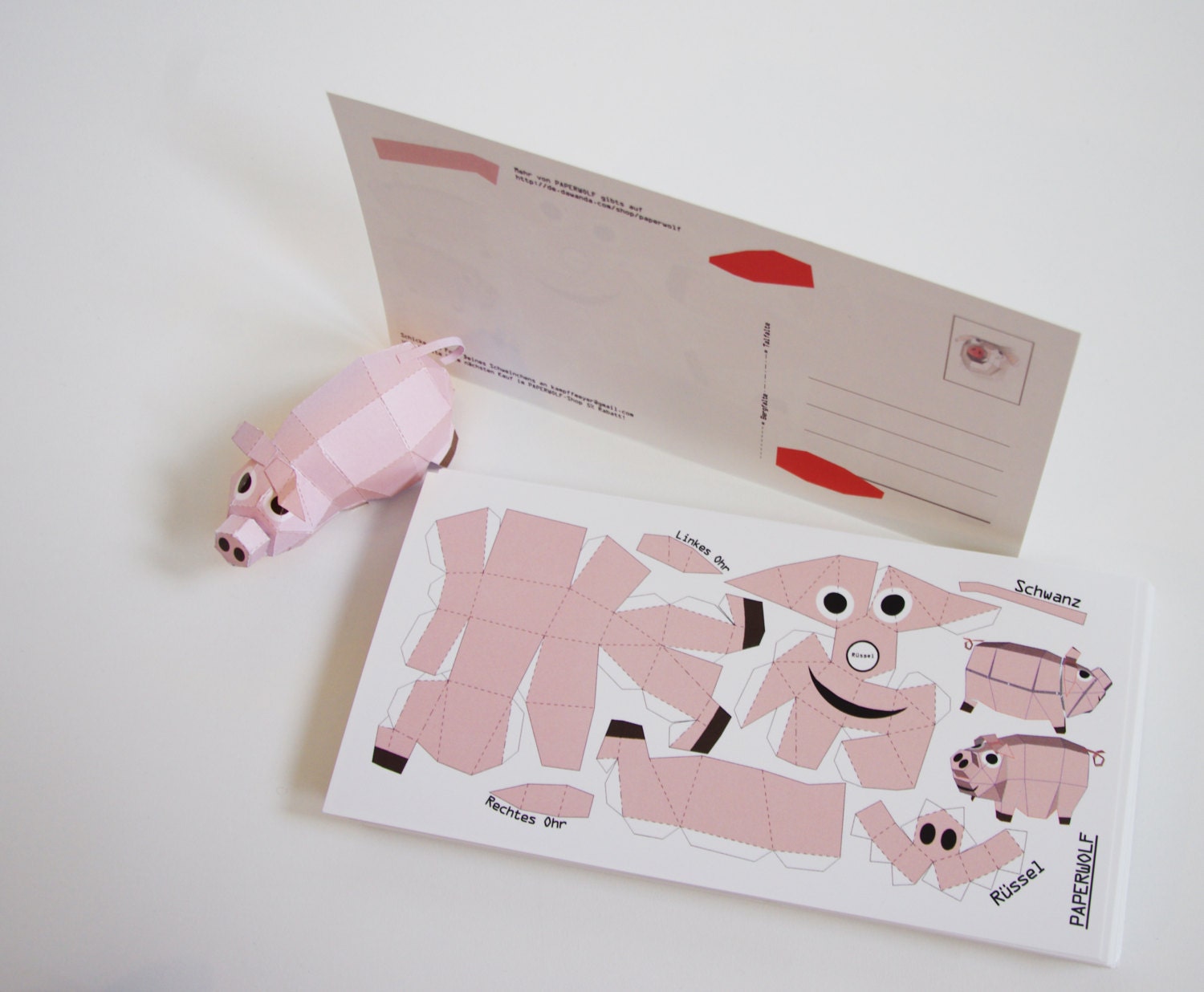 Postcard mini Piglet DIY Papercraft Template Size: - Etsy