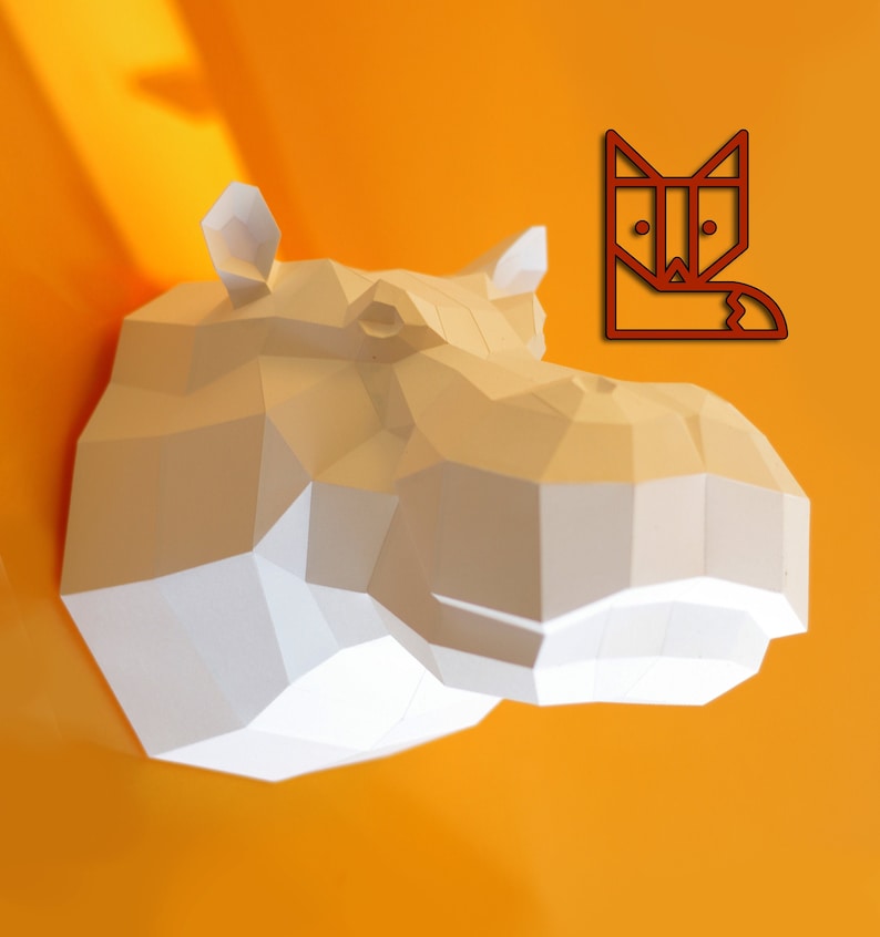 Hippo Hippopotamus Paper Animal Papercraft Kit Wall Trophy - Etsy