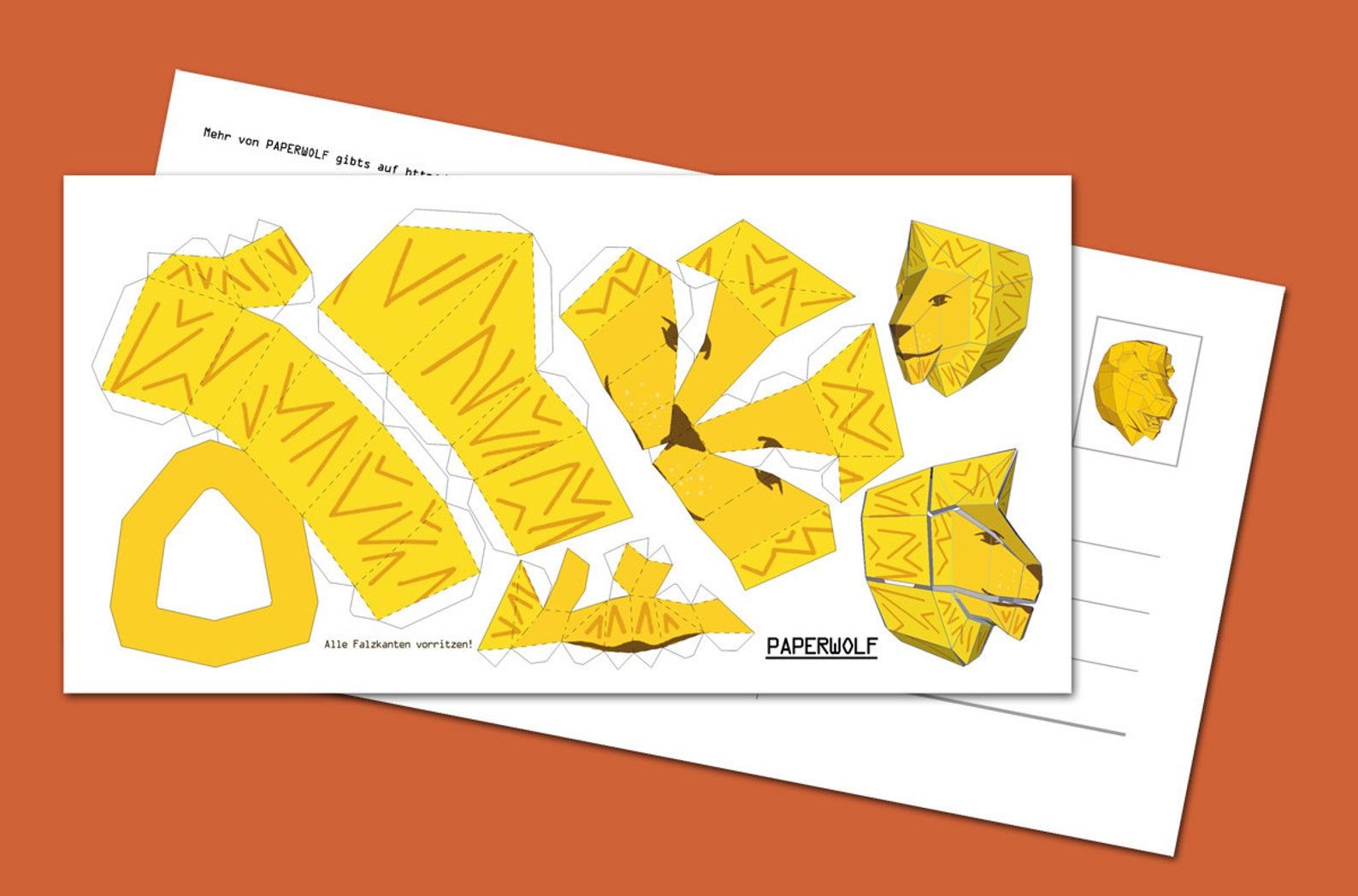Postcard "mini Lion" DIY Papercraft Template, Size: 210x105mm - Etsy