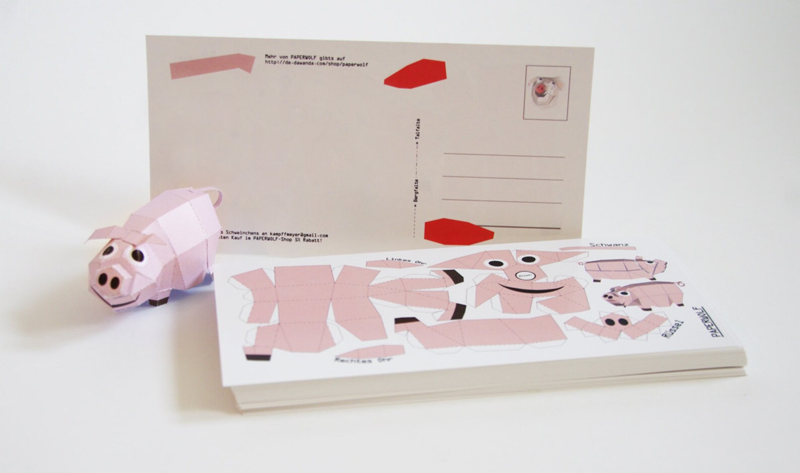 Postcard "mini Piglet" DIY Papercraft Template, Size: 210x105mm Happy ...