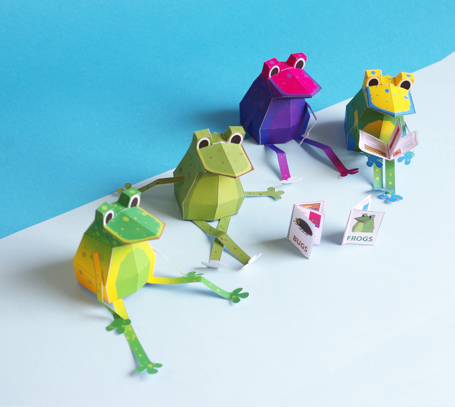 Colorful Frogs Papercraft Kit for Children Pdf Digital | Etsy