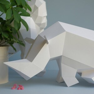 Sitting Rhino Paper Sculpture DIY Papercraft Set, Foldable Paper Animal ...