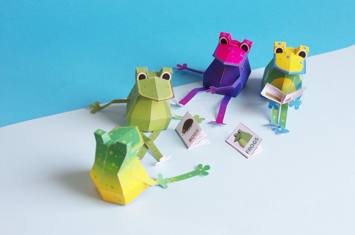 Colorful Frogs Papercraft Kit for Children Pdf Digital | Etsy
