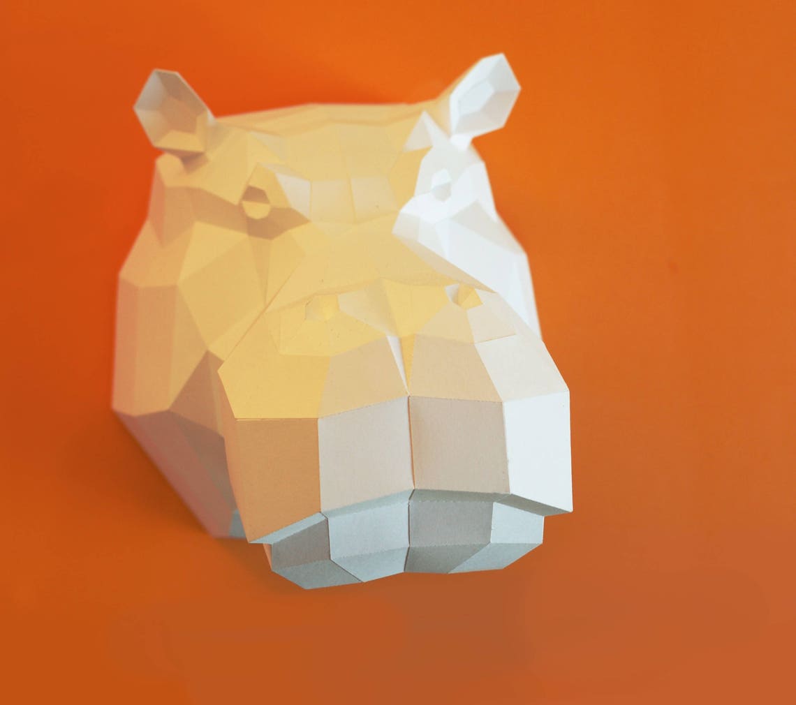 Hippo Hippopotamus Paper Animal, Papercraft Kit, Wall Trophy, Paper ...