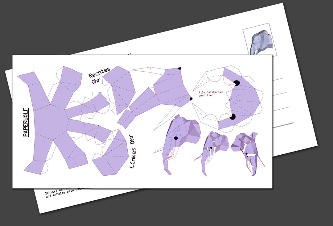Postcard "mini Elephant" DIY Papercraft Template, - Etsy