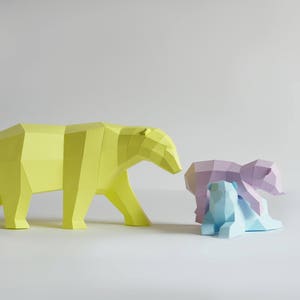Paperwolf Polar Bear Family Papercraft Kit, Set With 3 Bears, Polygonal ...
