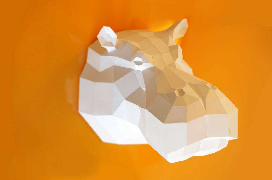 Hippo Hippopotamus Paper Animal papercraft kit wall trophy | Etsy