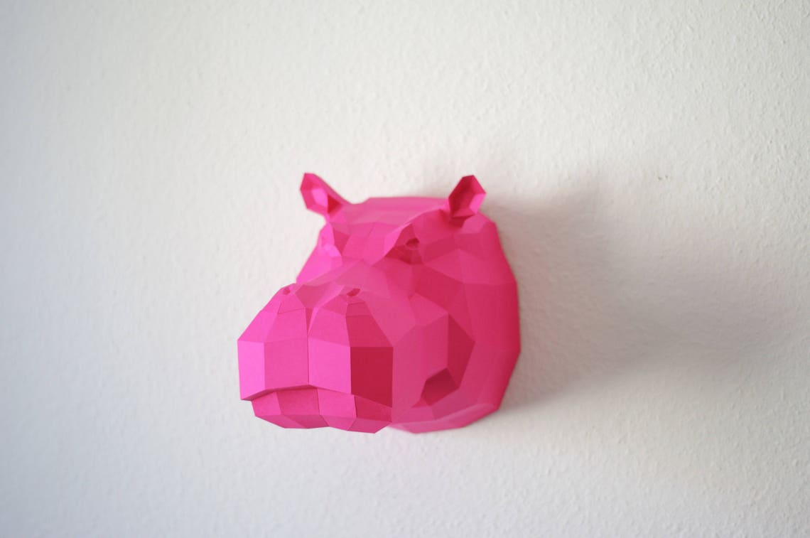 Hippo Hippopotamus Paper Animal Papercraft Kit Wall Trophy - Etsy