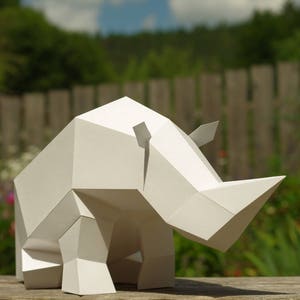 Sitting Rhino Paper Sculpture DIY Papercraft Set, Foldable Paper Animal ...