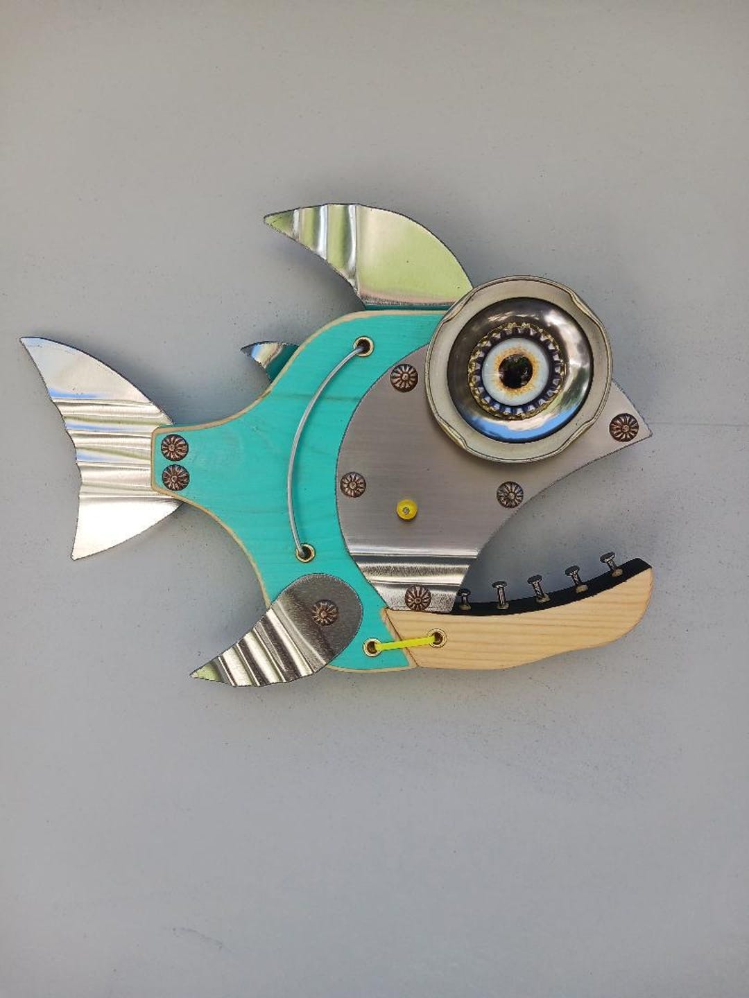 Fish Sculpture W 11 in X H 8 in Metal Fish Decor Beach House Decor Wood ...