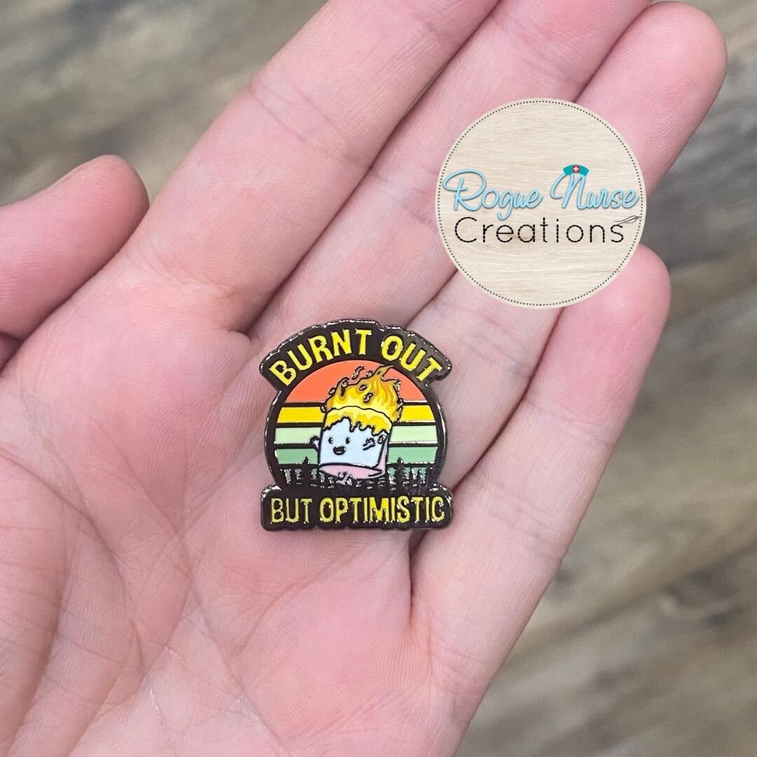 Burnt Out but Optimistic Enamel Pin, Burning Marshmallow Enamel Pin ...