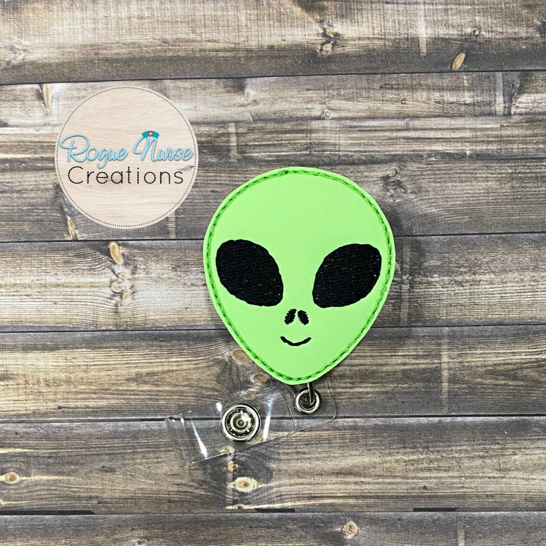 Glow in the Dark, Light Green Space Alien Head Embroidered Retractable ...