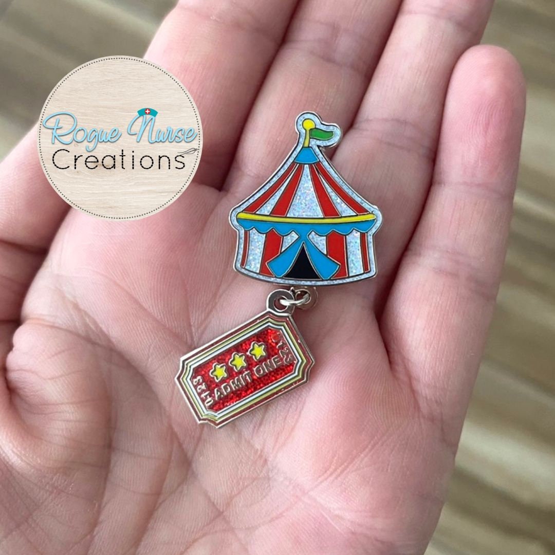 Circus Tent With Red Glitter Dangle Admit One Ticket Enamel Pin, Under ...