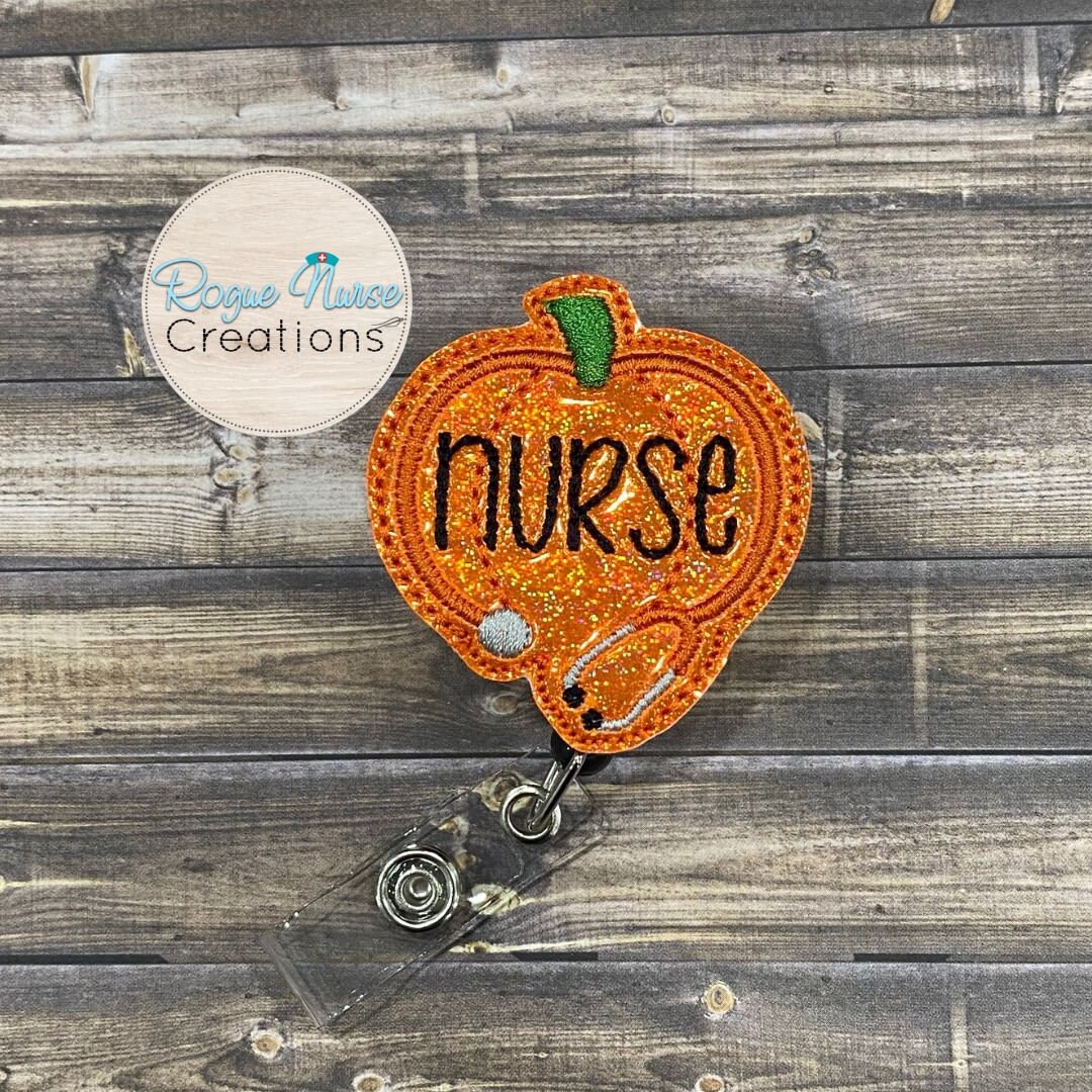 Glitter Pumpkin Stethoscope NURSE Retractable Badge Reel, Halloween ...