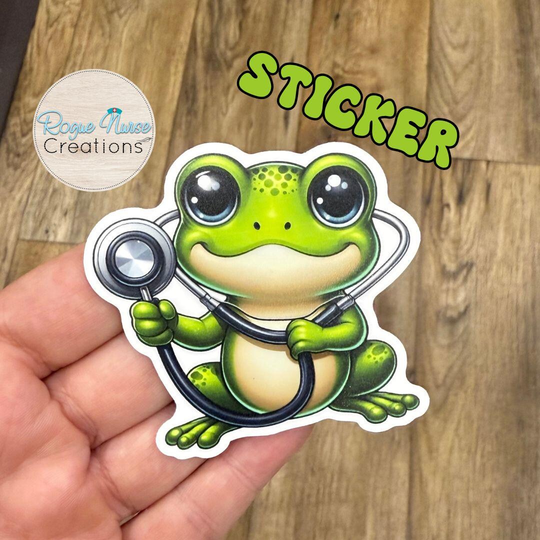 Cute Green Frog Wearing a Stethoscope Matte Vinyl Sticker, Healthcare ...