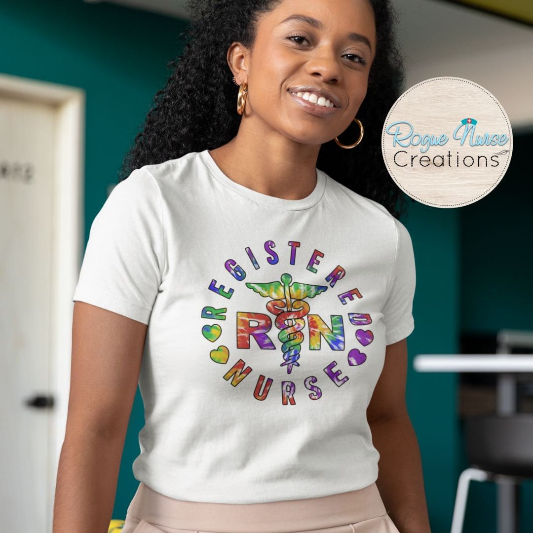 Tie Dye Registered Nurse Graphic T-shirt, Colorful Lettering, Graphic T ...