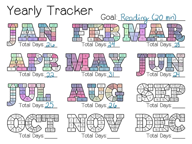 Yearly Tracker Coloring Page - Etsy