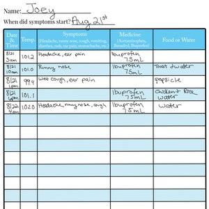Sickness Tracking Chart - Digital .PDF File - Etsy