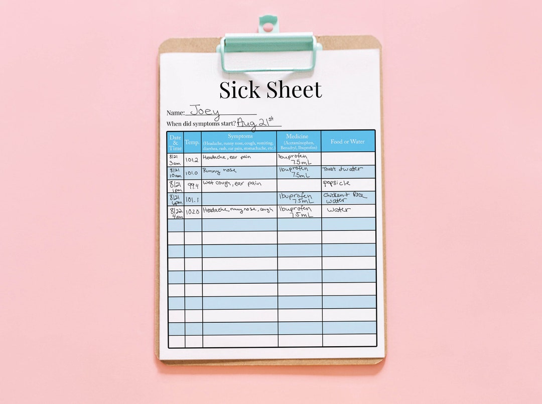 Sickness Tracking Chart - Digital .PDF File - Etsy