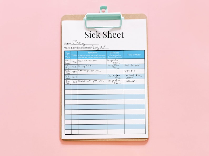 Sickness Tracking Chart - Digital .PDF File - Etsy