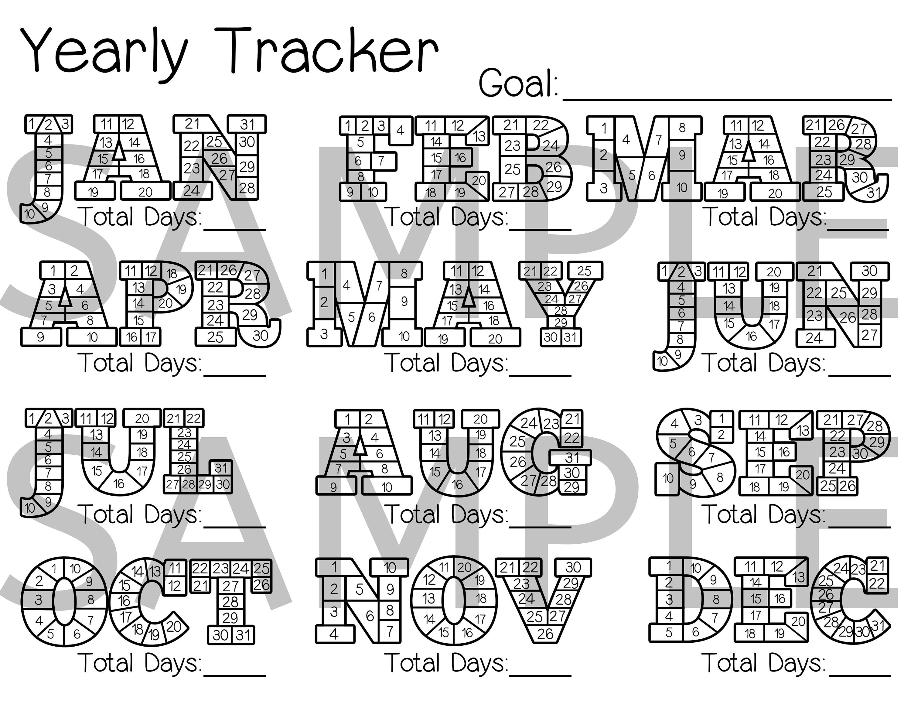 Yearly Tracker Coloring Page - Etsy
