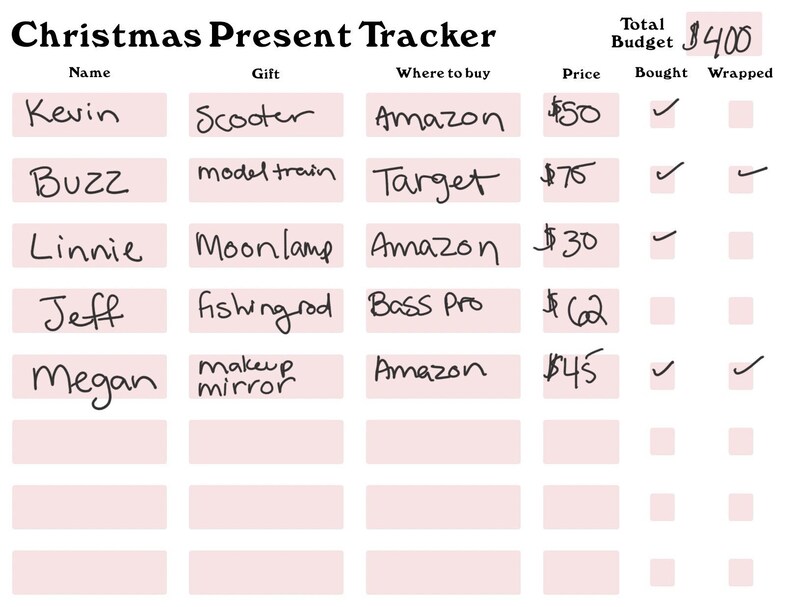 Christmas Present Tracker Digital .PDF File - Etsy