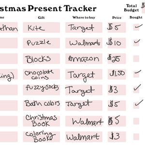 Christmas Present Tracker Digital .PDF File - Etsy