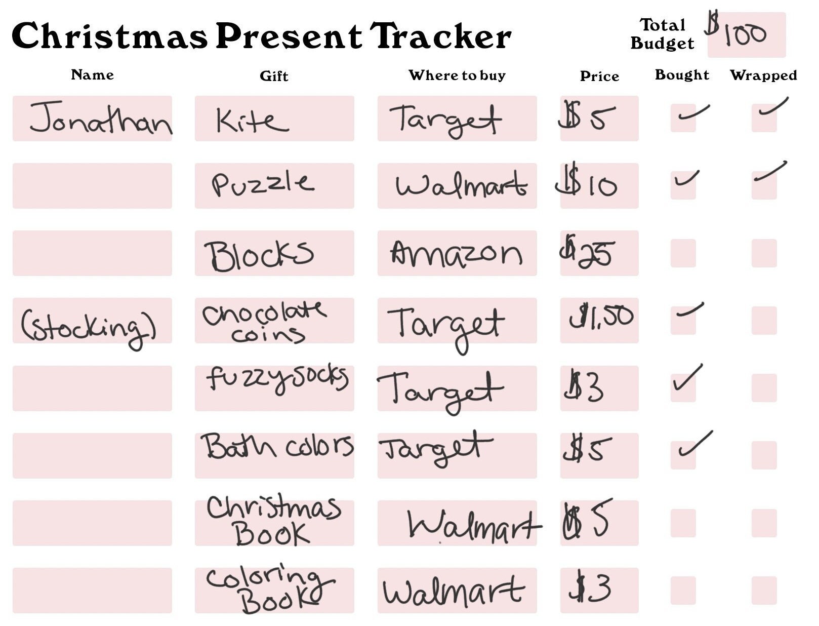 Christmas Present Tracker Digital .PDF File - Etsy