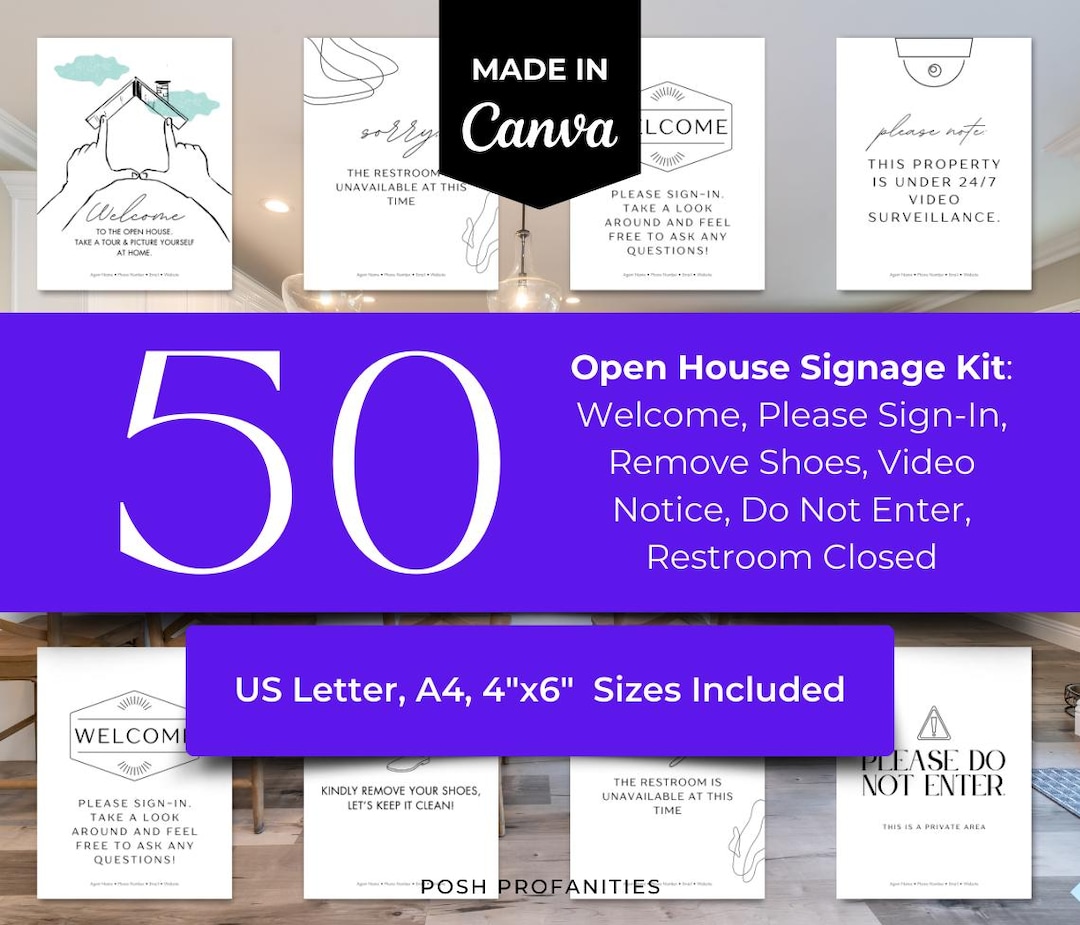 Open House Signage Kit – 50 Editable & Printable Signs for Real Estate ...