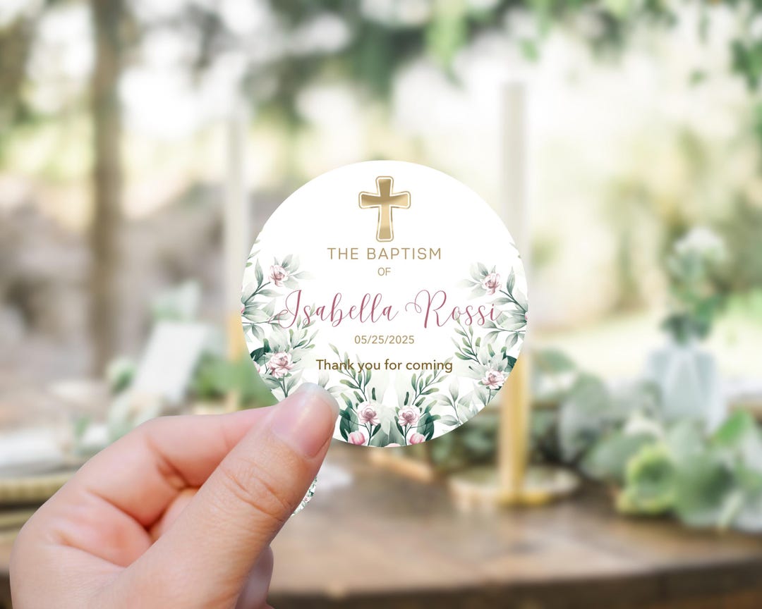 Girl Baptism Label Stickers, Thank You Baptism Party Favor, Baptism ...