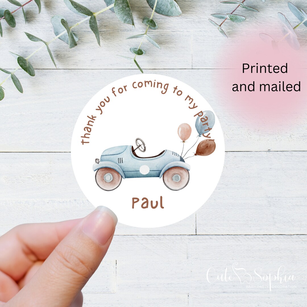Fast One Thank You Sticker Racing Car Birthday Theme Fast One Party ...