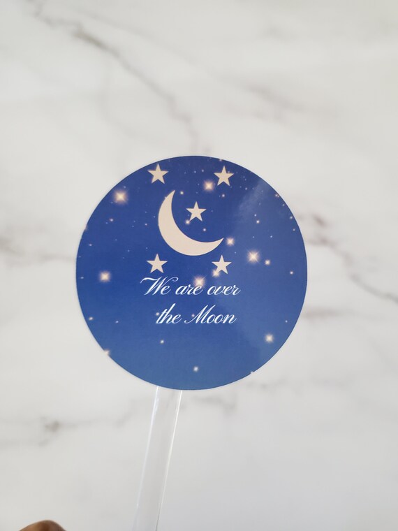 Over the Moon Baby Shower sticker labels, moon baby shower, clouds baby ...