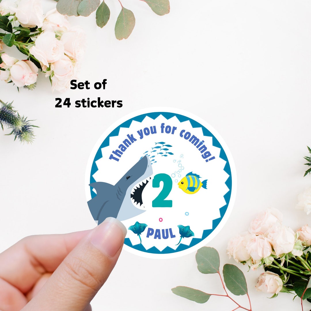Shark Birthday Thank You Sticker Summer Party Decoration Birthday ...