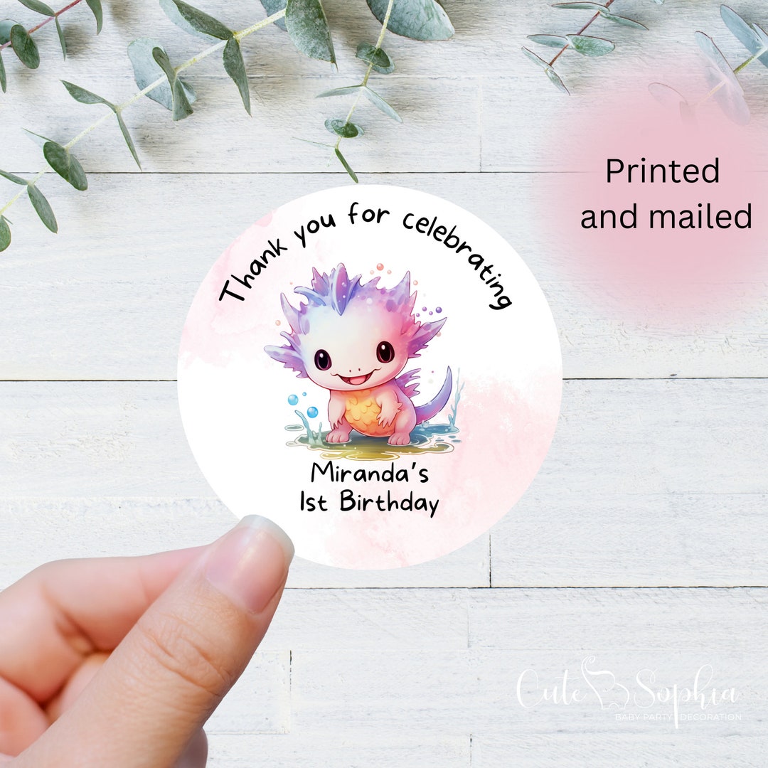 Axolotl Birthday Stickers, Axolotl Birthday Theme, Cute Axolotl Girl ...