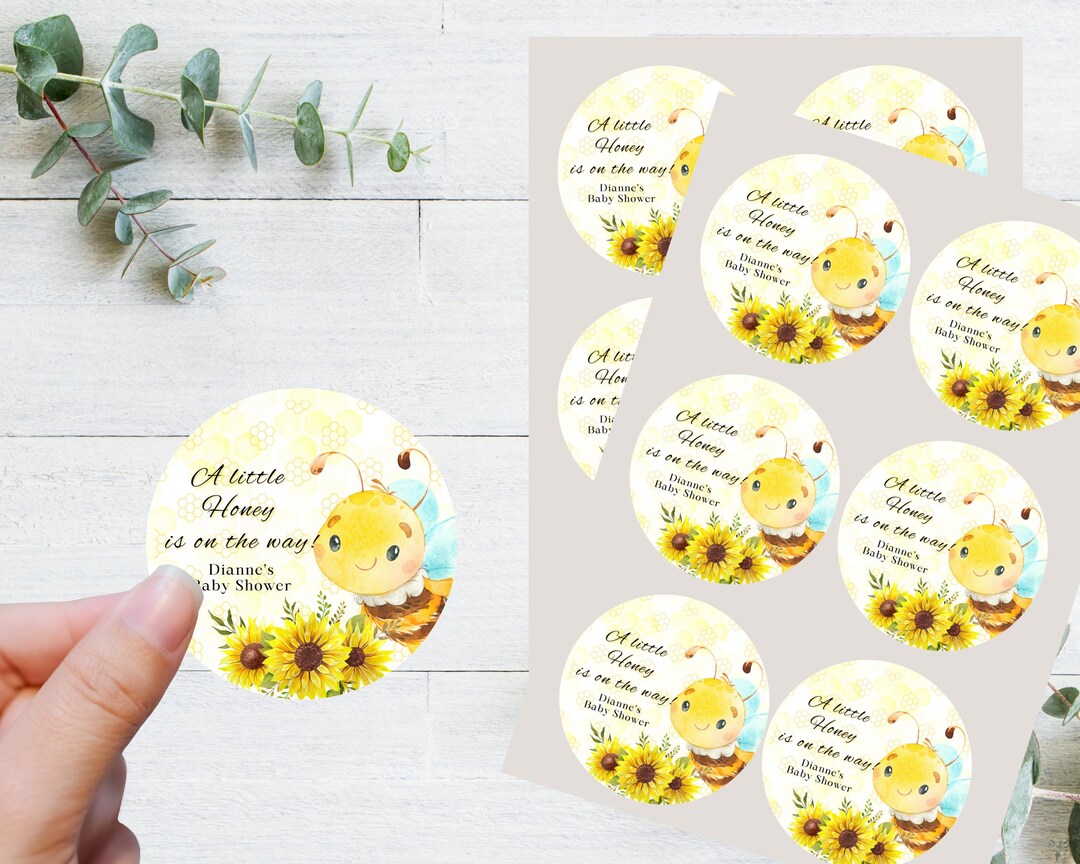 A Little Honey is on the Way Custom Stickers, Bee Baby Shower Theme ...