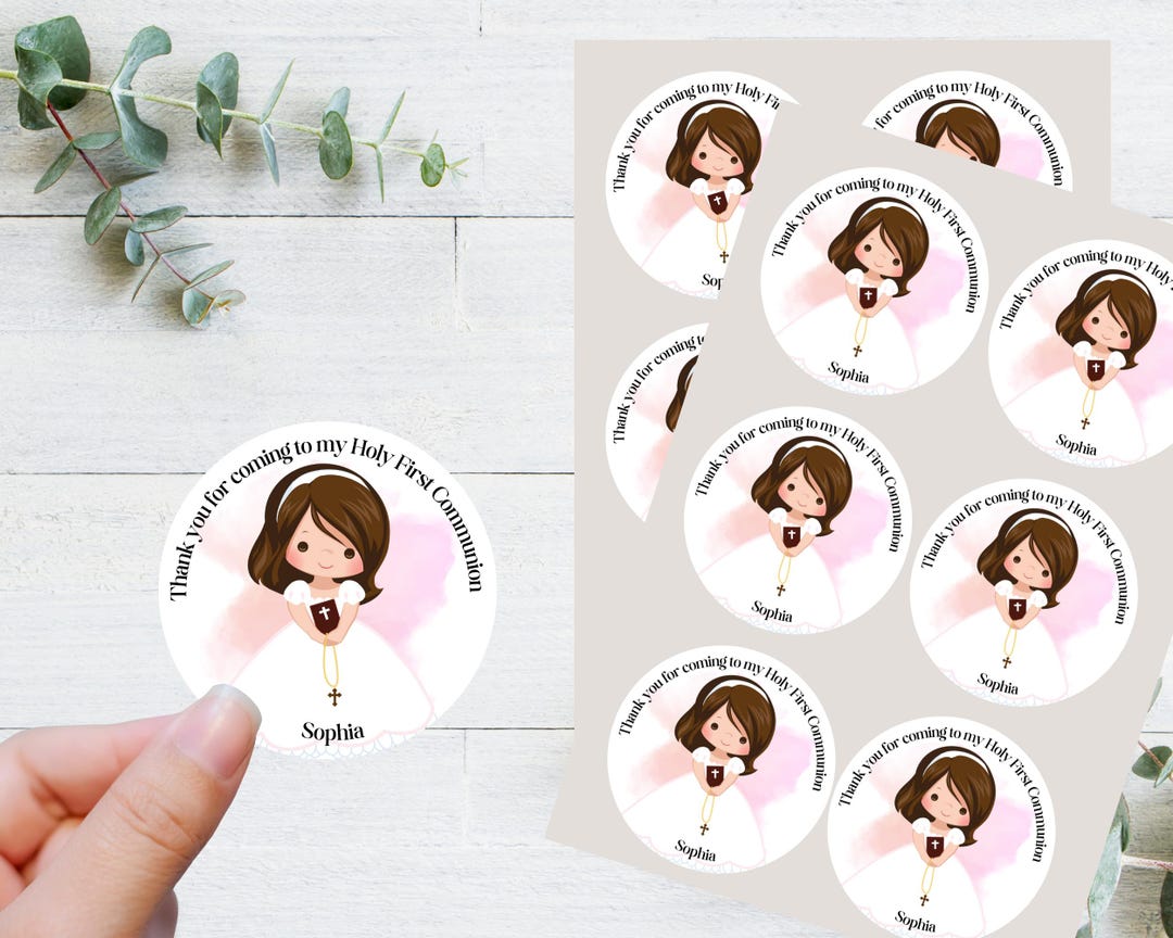 Holy Communion Thank You Stickers, Girl Communion Favor Labels ...