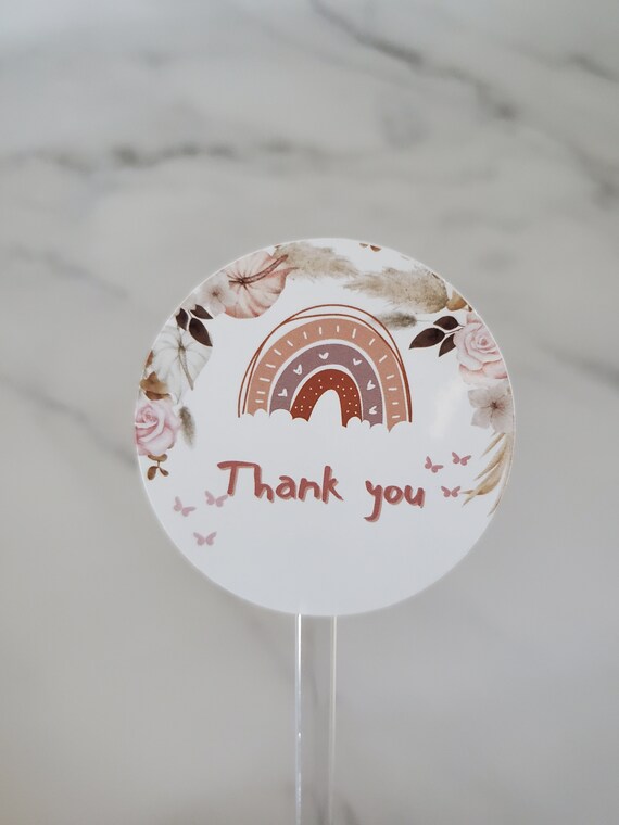 Boho neutral rainbow thank you label, Thank you sticker label for baby ...