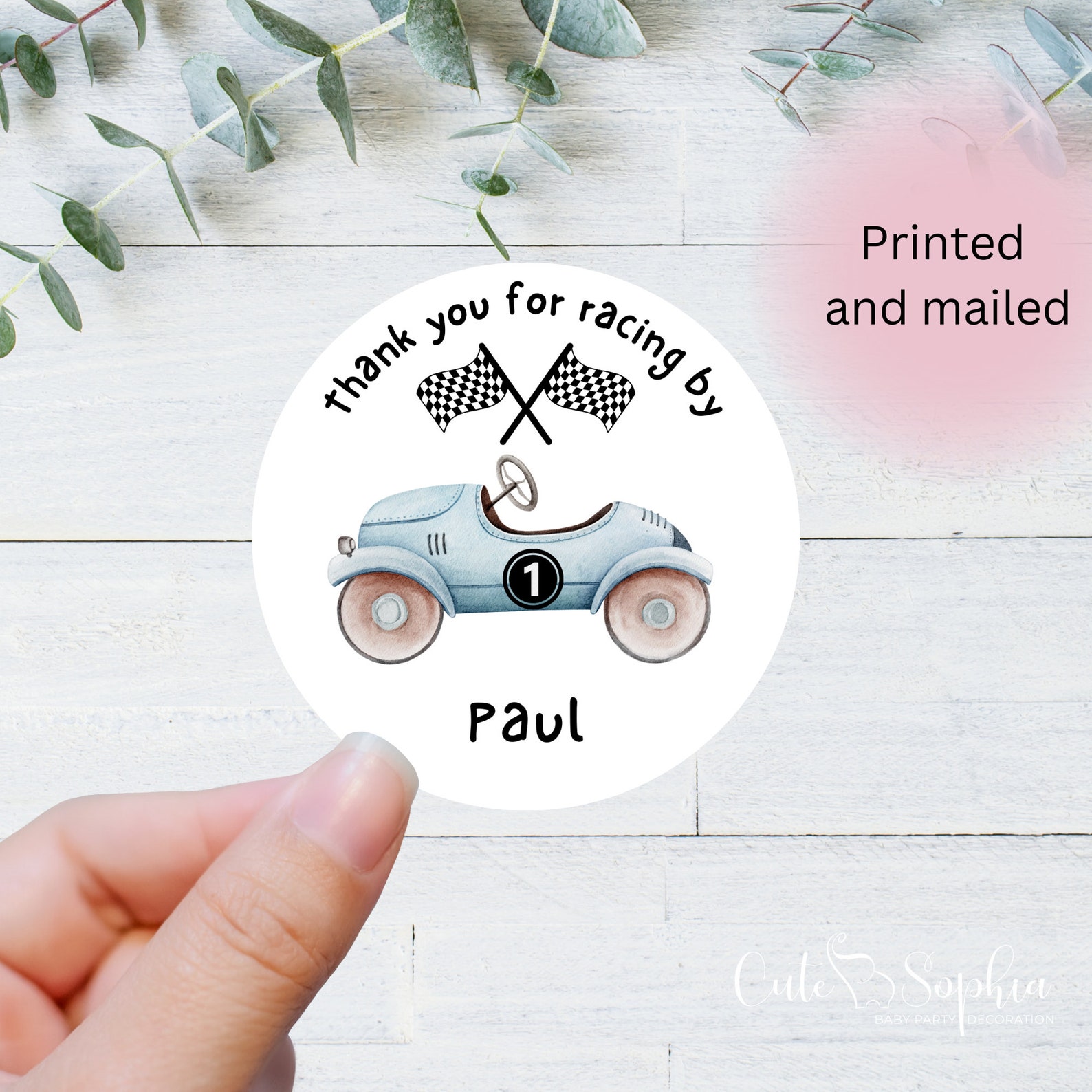 Race Car Birthday Stickers, Two Fast Custom Labels, Vintage Racing ...